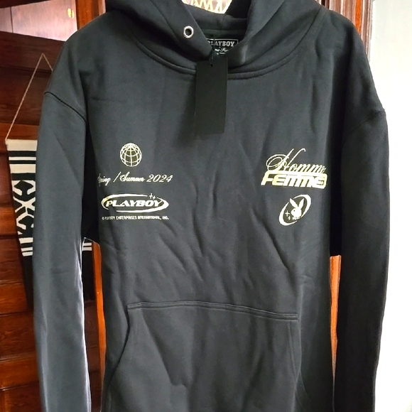 Sweaters | Homme Femme Playboy Black Hoodie With Graphic Details | Poshmark
